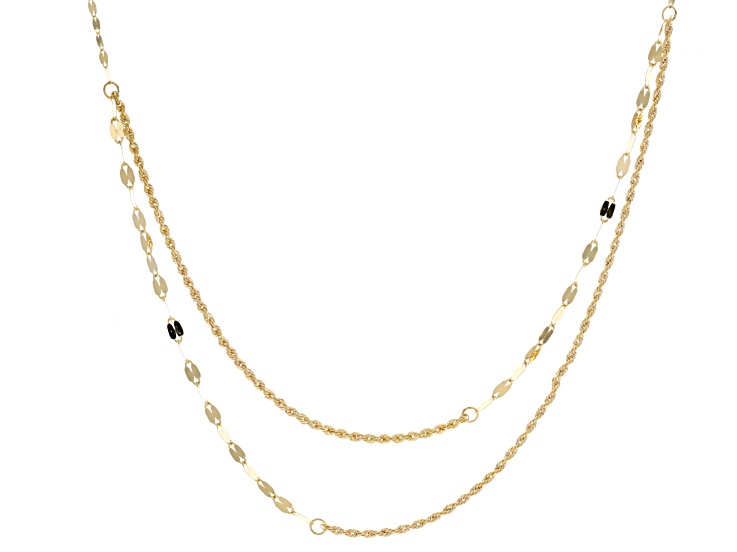 10k Yellow Gold 1.6mm Double Stack Mirror and Rope Link Necklace ...