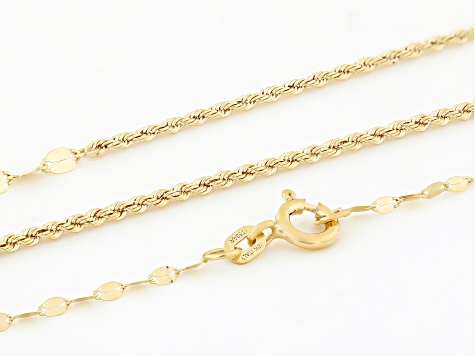 10k Yellow Gold 1.6mm Double Stack Mirror and Rope Link Necklace ...