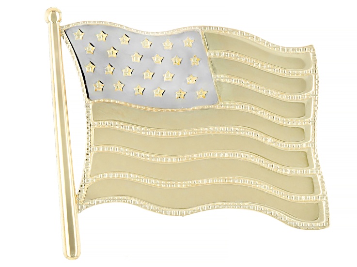 10k Yellow and Rhodium Over Yellow Gold Two-Tone American Flag Pin ...