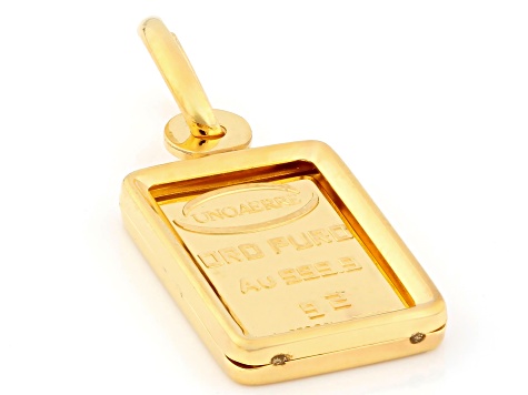 24k Yellow Gold 2g Ingot Pendant With 10k Gold Frame and 10k Yellow ...
