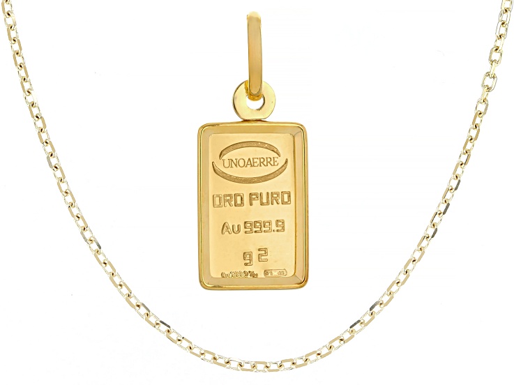 24k Gold 2g Ingot Pendant With 10k Gold Frame and 14k Gold 1mm Diamond ...