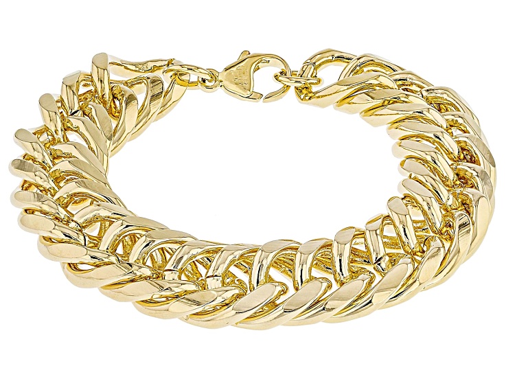 18k Yellow Gold Over Bronze Woven Curb Bracelet - MA1194 | JTV