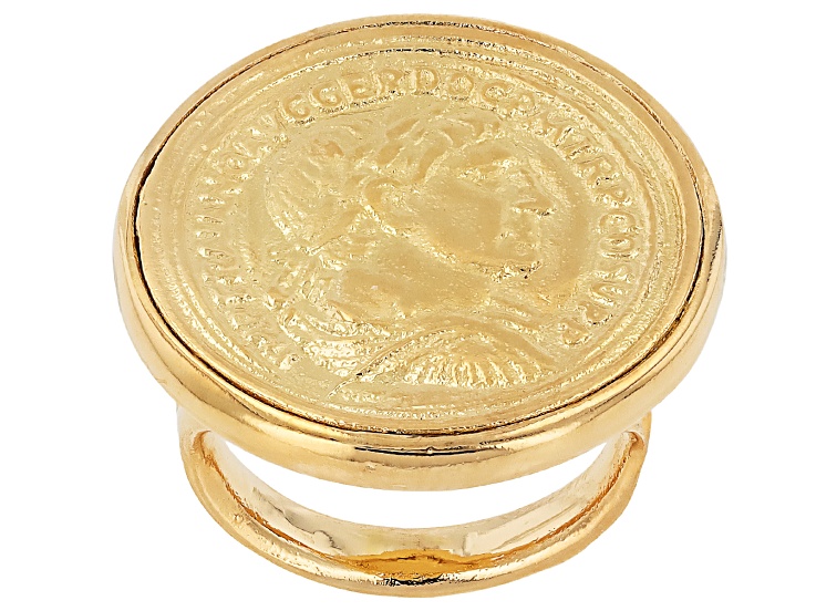 18k Yellow Gold Over Bronze Faux Coin Ring - MA1219 | JTV