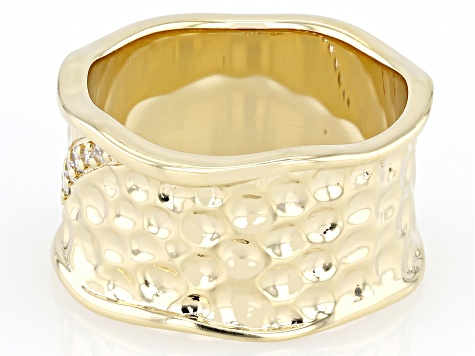 18k Yellow Gold Over Bronze White Cubic Zirconia Hammered Satin Finish ...