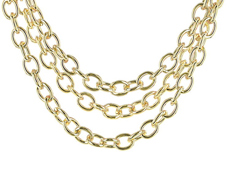 18k Yellow Gold Over Bronze Triple-Row Rolo Link 18 Inch Necklace ...