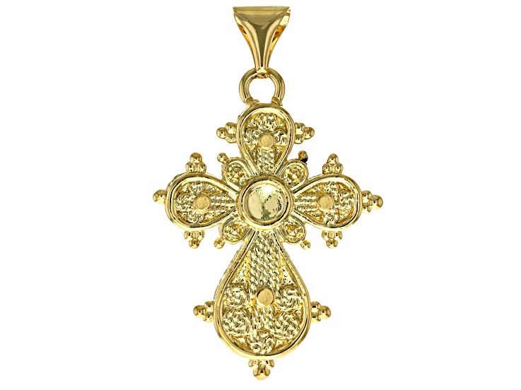18k Yellow Gold Over Bronze Fancy Cross Pendant - MA850 | JTV