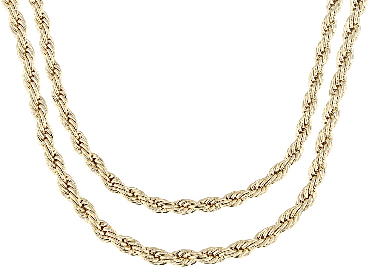 18k Yellow Gold Over Bronze Rope Chain Necklace Set Of 2 - MA877 | JTV