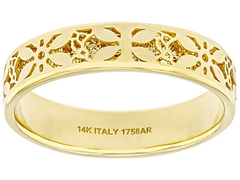 14k Yellow Gold Fiori Ricami Stackable Band Ring - SFO009 | JTV