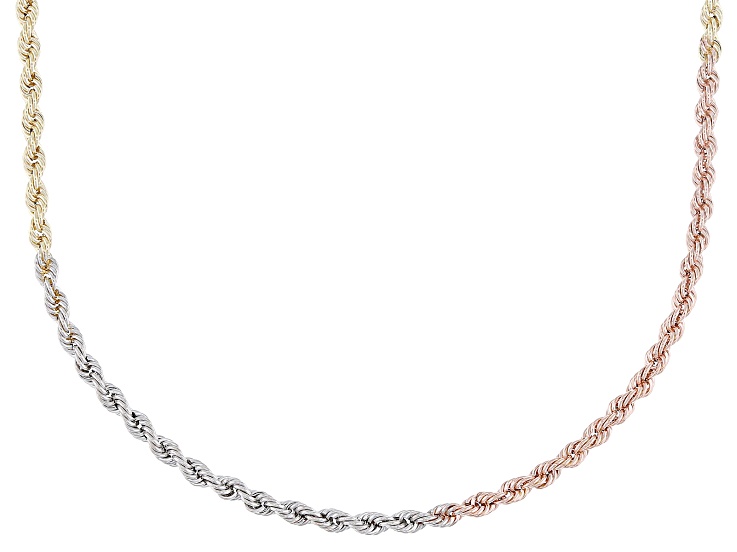 14k Tri-Color Gold 2.3mm Raffinato Rope 24" Necklace - SFO032M | JTV