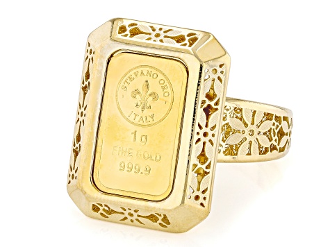 24k Yellow Gold 1g Ingot with 14k Yellow Gold Fiori Ricami Frame ...