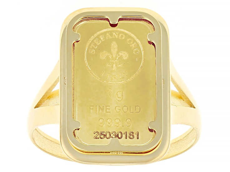 24k Yellow Gold 1g Ingot with 14k Gold Frame Ring - SFO073 | JTV