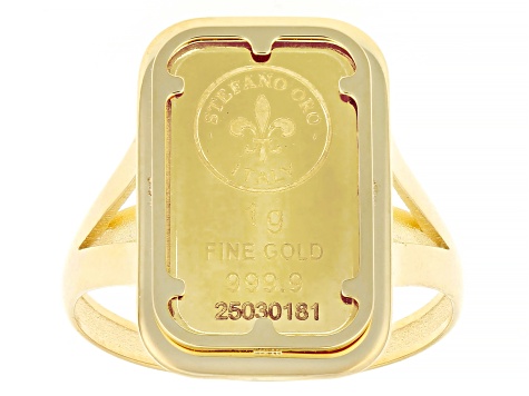 24k Yellow Gold 1g Ingot with 14k Gold Frame Ring - SFO073 | JTV