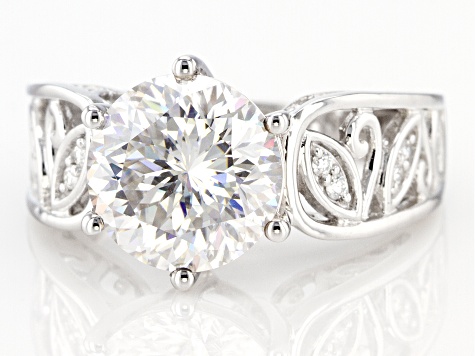 Pre-Owned Moissanite Platineve Inferno Cut Engagement Ring 4.23ctw DEW ...