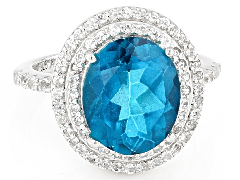 Pre-Owned Paraiba Blue Color Topaz Platinum Over Sterling Silver Ring 5 ...