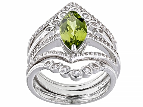 Pre-Owned Green Peridot Rhodium Over Sterling Silver Ring Set 2.50ctw ...