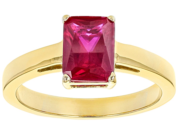 Pre-Owned Red Lab Created Ruby 18k Yellow Gold Over Sterling Silver July Birthstone Ring 1.36ct ...