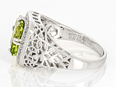 Pre-Owned Green Peridot Rhodium Over Sterling Silver Ring 2.20ct ...