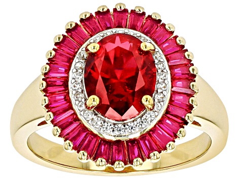Pre-Owned Lab Created Ruby And White Zircon 18k Yellow Gold Over ...