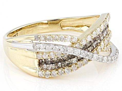 Pre-Owned Champagne And White Diamond 10k Yellow Gold Crossover Band ...