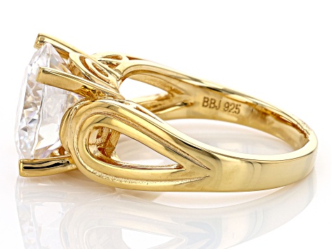 Pre-Owned Moissanite Inferno cut 14k Yellow Gold Over Silver Ring 5 ...