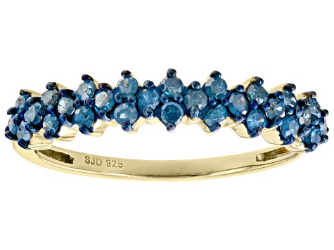 Pre-Owned Blue Diamond 14k Yellow Gold Over Sterling Silver Band Ring 0 ...