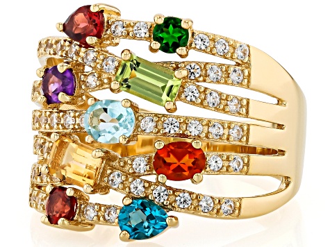 Pre-Owned Multi-Gemstone 18k Yellow Gold Over Sterling Silver Ring 1 ...