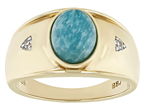 Pre-Owned Blue Amazonite 18k Yellow Gold Over Sterling Silver Men's ...