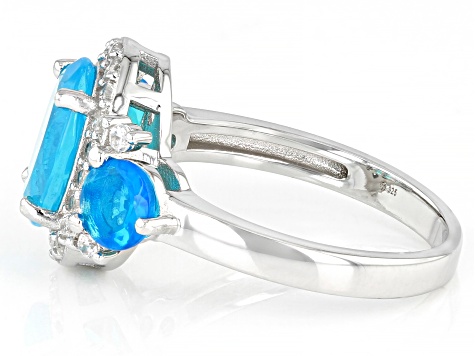 Pre-Owned Paraiba Blue Color Ethiopian Opal Rhodium Over Sterling ...