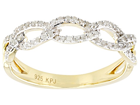 Pre-Owned White Diamond 14k Yellow Gold Over Sterling Silver Link Band ...