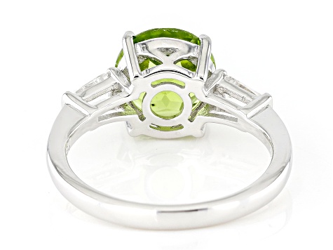 Pre-Owned Green Peridot Rhodium Over Sterling Silver Ring 3.30ctw ...