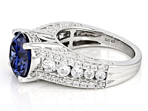 Pre-Owned Blue And White Cubic Zirconia Rhodium Over Sterling Silver ...