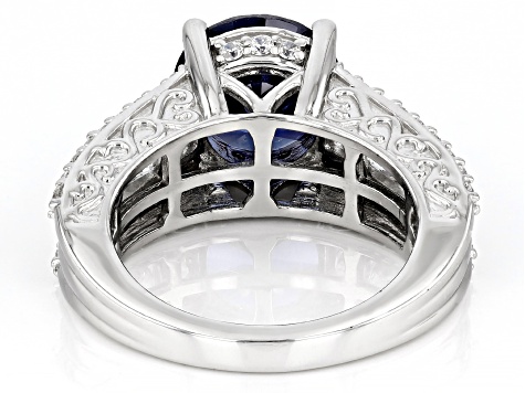 Pre-Owned Blue And White Cubic Zirconia Rhodium Over Sterling Silver ...