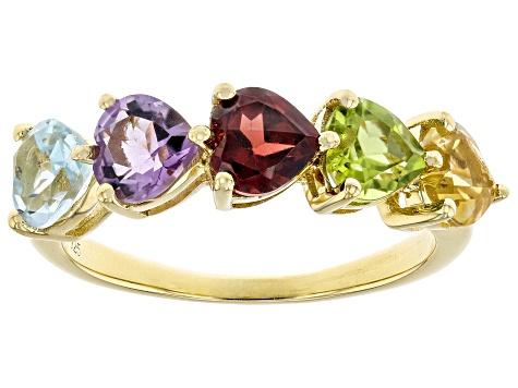 Pre-Owned Multi-Gemstone 18k Yellow Gold Over Sterling Silver Ring 2 ...