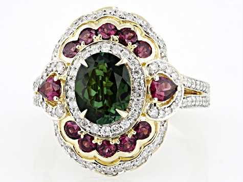 Pre-Owned Green Tourmaline And Rhodolite With White Diamond 14k Yellow ...