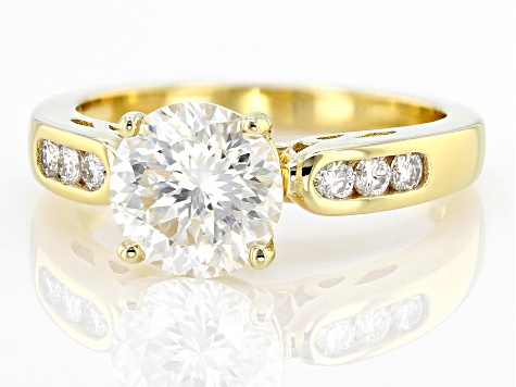 Pre-Owned Moissanite Inferno Cut 14k Yellow Gold Over Silver Engagement ...