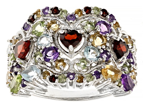 Pre-Owned Multi-Gemstone Rhodium Over Sterling Silver Band Ring 3.28ctw ...