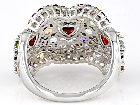 Pre-Owned Multi-Gemstone Rhodium Over Sterling Silver Band Ring 3.28ctw ...