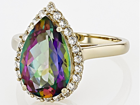 Pre-Owned Mystic Fire® Green Topaz With White Topaz 10k Yellow Gold ...