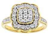Pre-Owned White Diamond 14k Yellow Gold Over Sterling Silver Cluster ...