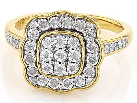 Pre-Owned White Diamond 14k Yellow Gold Over Sterling Silver Cluster ...