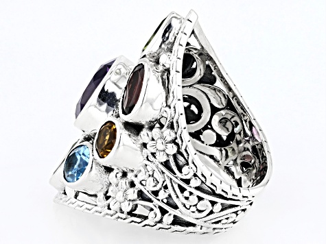 Pre-Owned Multi-Gemstone Sterling Silver Statement Ring 8.03ctw ...