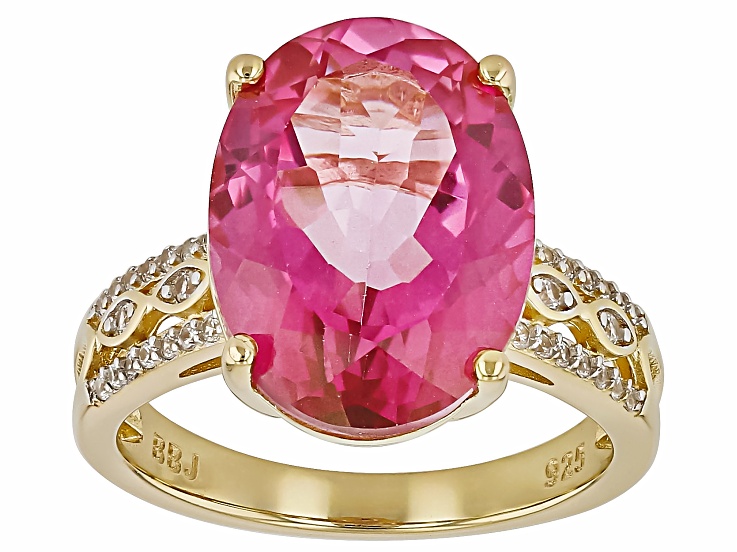 Pre-Owned Pink Topaz With White Zircon 18k Yellow Gold Over Sterling ...