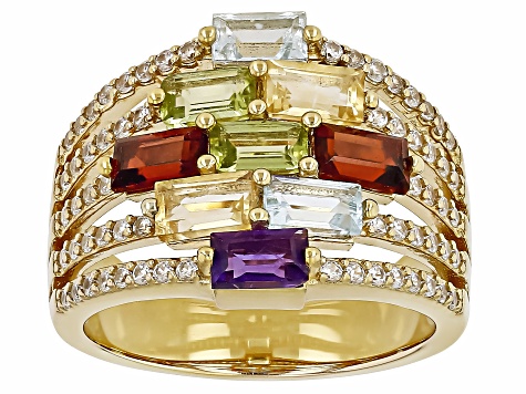 Pre-Owned Multi Gemstone 18k Yellow Gold Over Sterling Silver Ring 2 ...