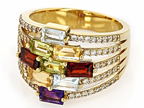 Pre-Owned Multi Gemstone 18k Yellow Gold Over Sterling Silver Ring 2 ...