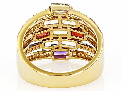 Pre-Owned Multi Gemstone 18k Yellow Gold Over Sterling Silver Ring 2 ...