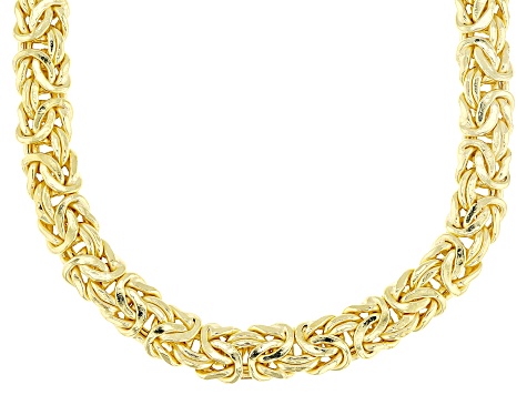 Pre-Owned 18k Yellow Gold Over Sterling Silver 8mm Flat Byzantine Chain ...