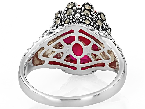 Pre-Owned Red Lab Created Ruby Rhodium Over Sterling Silver Ring 5.70ct ...