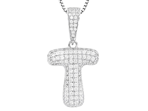 Pre-Owned White Cubic Zirconia Rhodium Over Sterling Silver "T" Initial ...