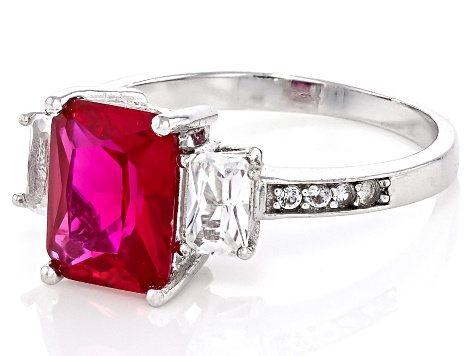 Pre-Owned Lab Created Ruby Rhodium Over Sterling Silver Ring 3.53ctw ...