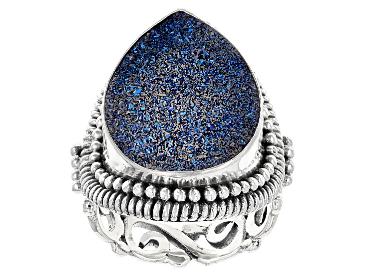 Pre-Owned Titanium Blue Drusy Quartz Sterling Silver Ring - P71755 | JTV